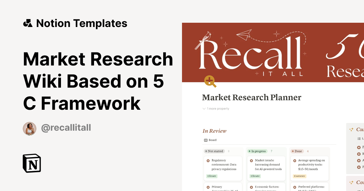Market Research Wiki Based on 5 C Framework Template by Lez | Notion ...