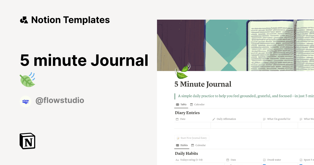 5 minute Journal🍃 Template by flowstudio | Notion Marketplace