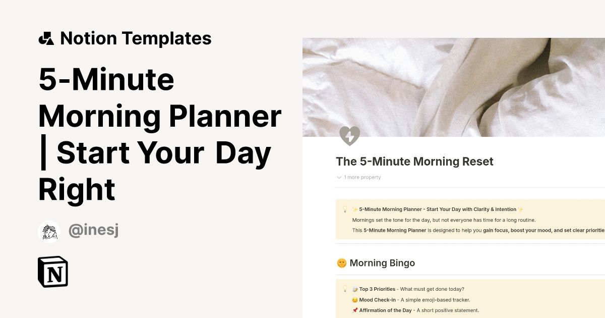 5-Minute Morning Planner | Start Your Day Right Template by Ines J ...