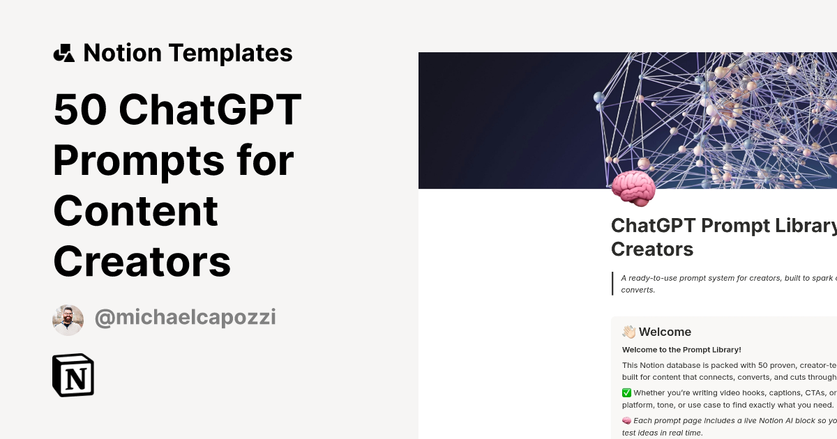 50 ChatGPT Prompts for Content Creators Template | Notion Marketplace