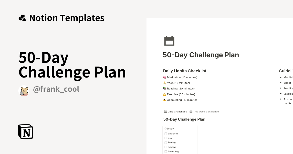 50-Day Challenge Plan Template | Notion Marketplace