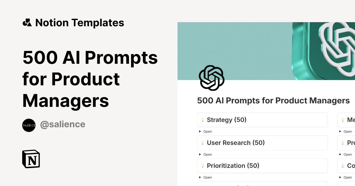 500 AI Prompts for Product Managers Template | Notion Marketplace