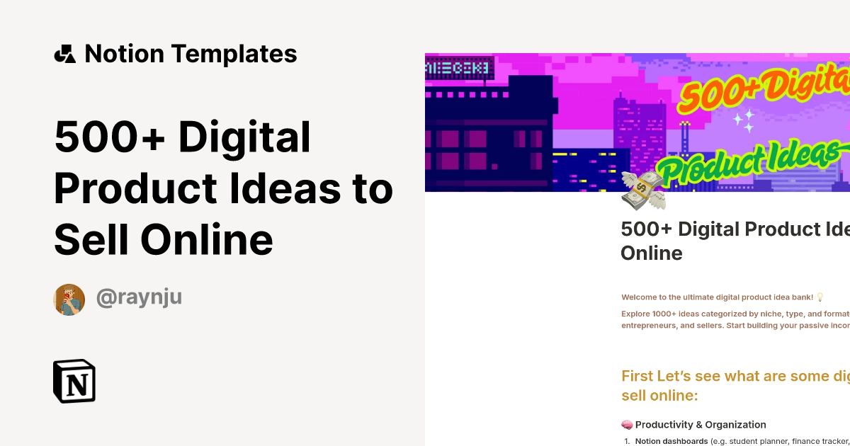 500+ Digital Product Ideas to Sell Online Template | Notion Marketplace