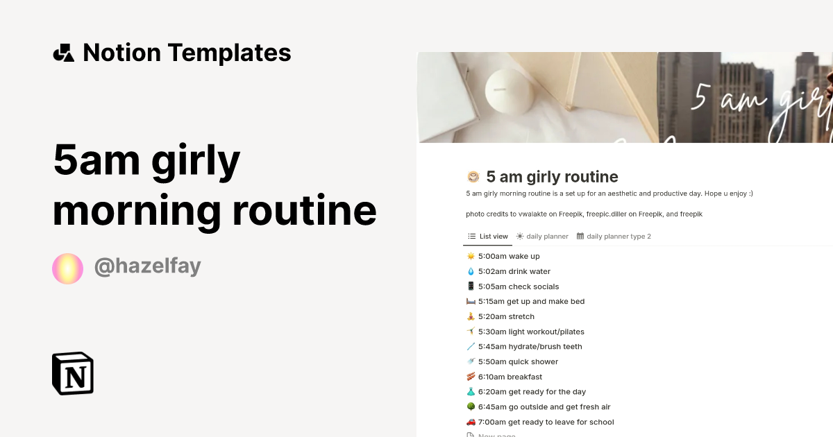 5am girly morning routine Template | Notion Marketplace
