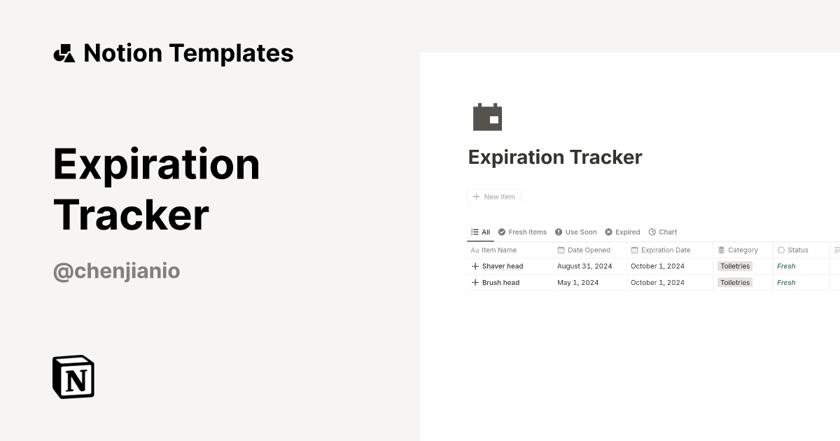 Expiration Tracker Template by Chen Jian | Notion Marketplace
