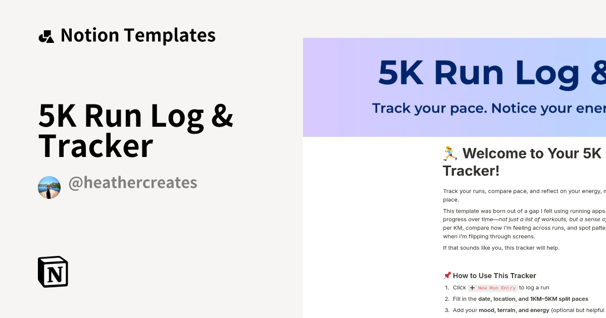 5K Run Log & Tracker Template | Notion Marketplace
