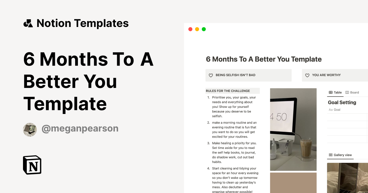 6 Months To A Better You Template Template by Megan Pearson | Notion ...