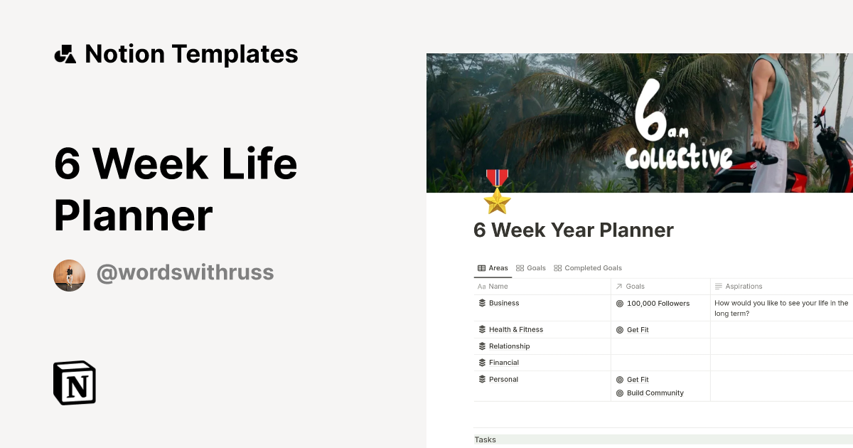 6 Week Life Planner Template by Wordswithruss | Notion Marketplace