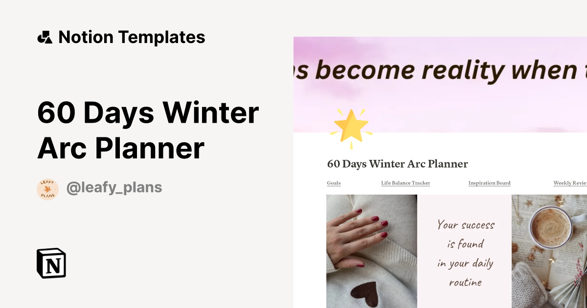 60 Days Winter Arc Planner Template | Notion Marketplace
