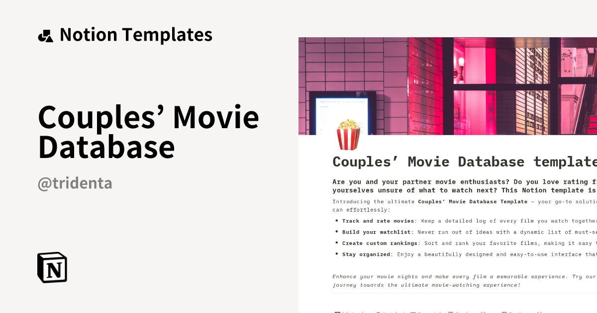 Couples’ Movie Database Template | Notion Marketplace