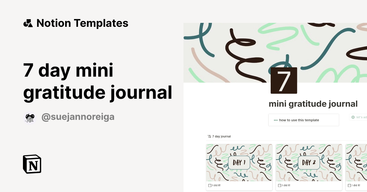 7 day mini gratitude journal Template by Sue-Jan Noreiga | Notion ...