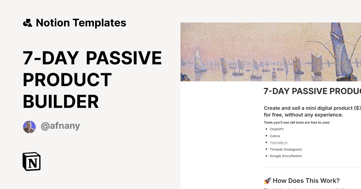 7-DAY PASSIVE PRODUCT BUILDER Template by Afnan Jalil | Notion Marketplace