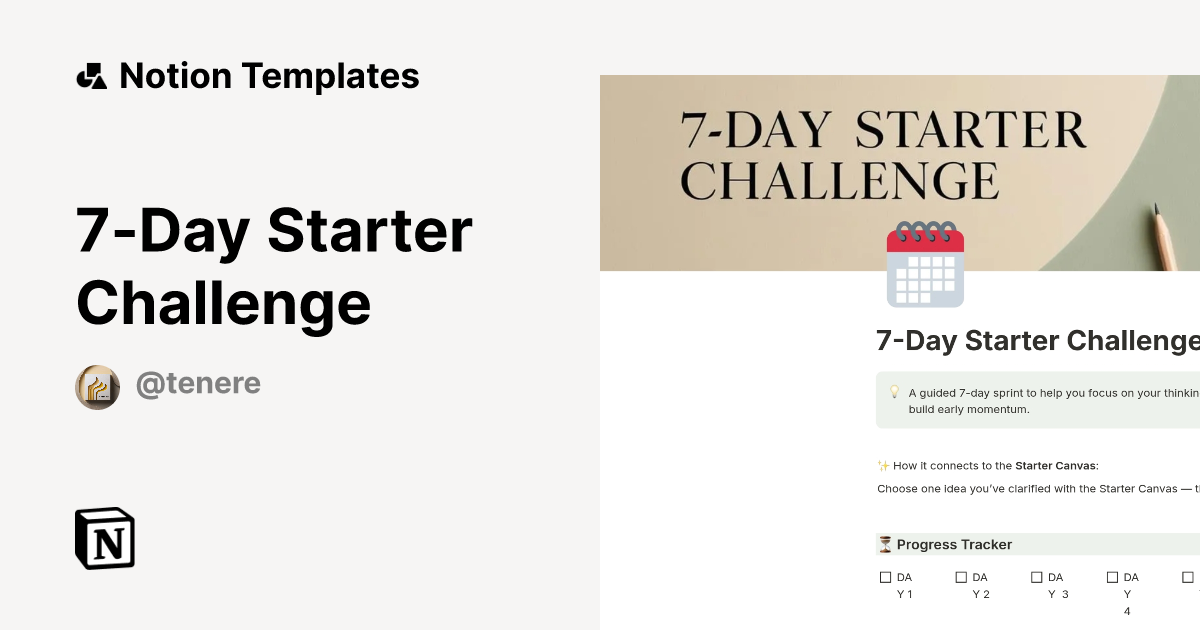 7-Day Starter Challenge Template | Notion Marketplace