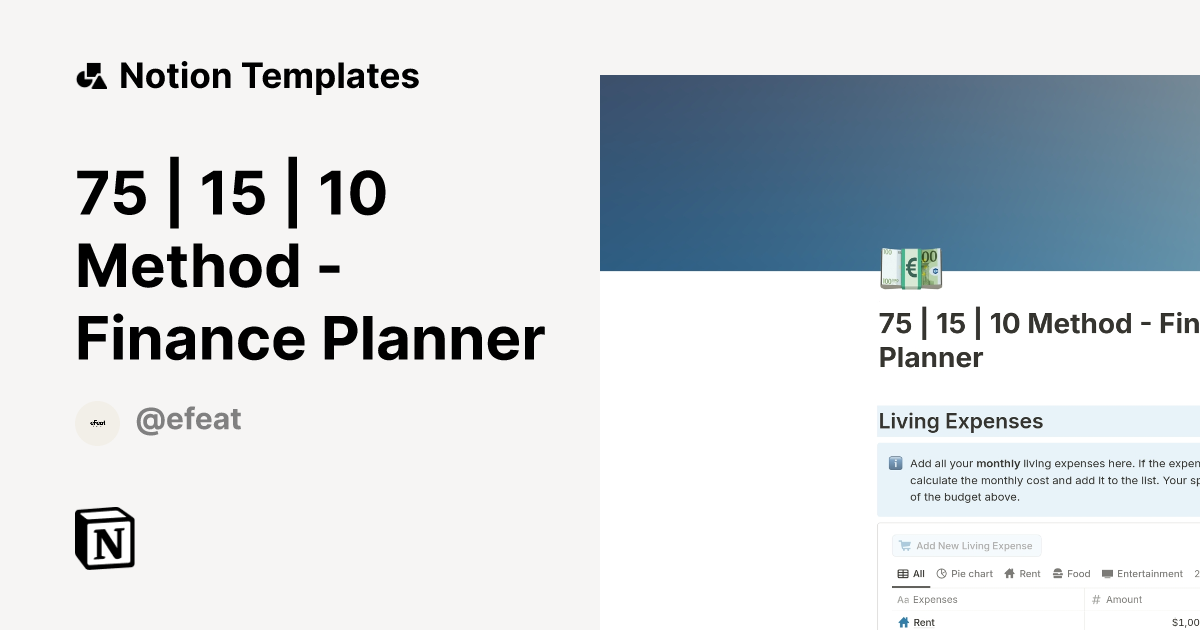 75 | 15 | 10 Method - Finance Planner Template by eFeat Digital | Notion Marketplace