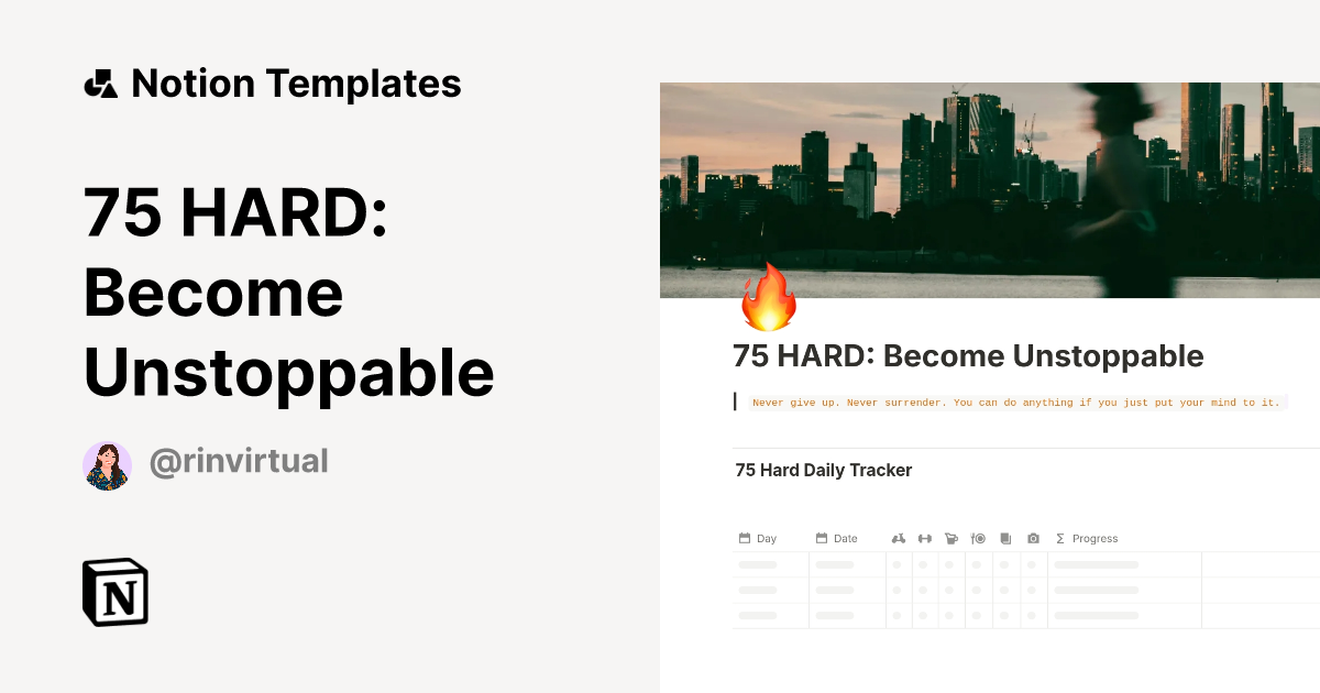 75 HARD: Become Unstoppable Template by rinvirtual | Notion Marketplace
