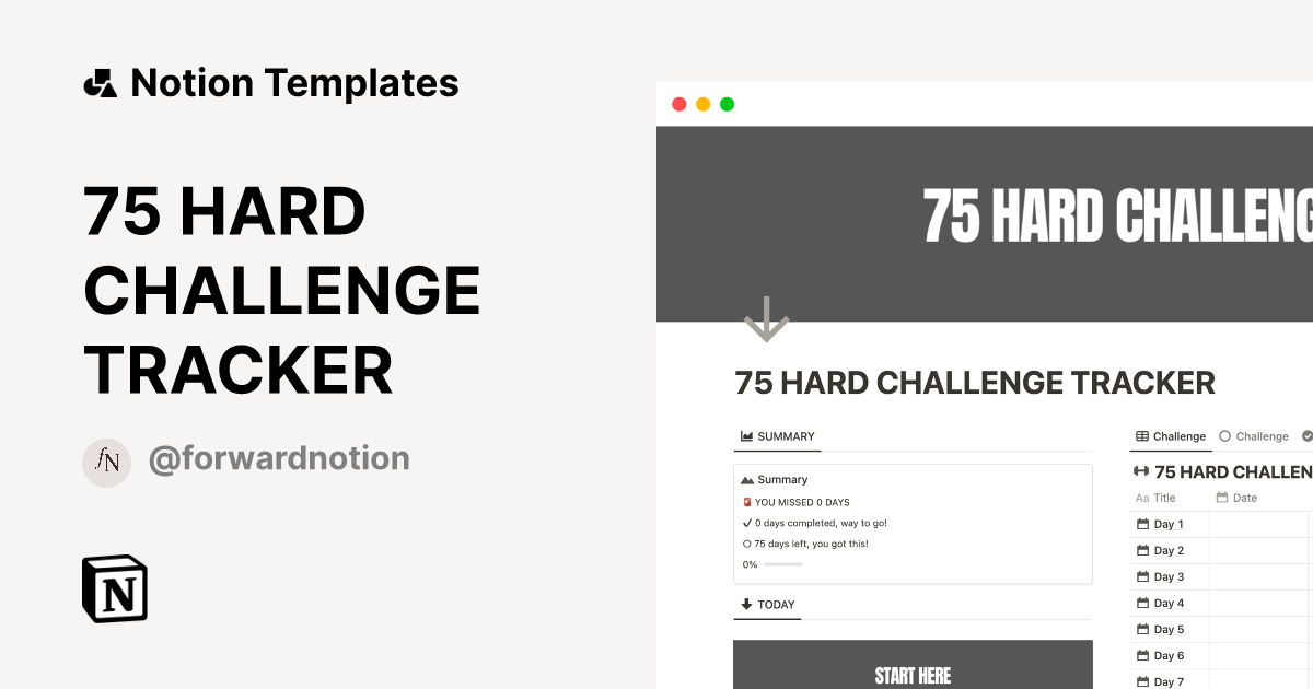 75 HARD CHALLENGE TRACKER Template | Notion Marketplace