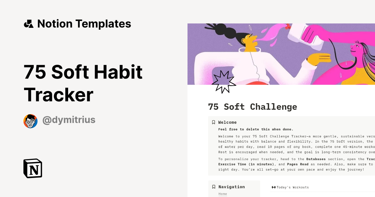 75 Soft Habit Tracker Template by Dymitrius Morales | Notion Marketplace