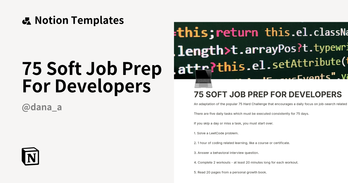 75 Soft Job Prep For Developers Template | Notion Marketplace