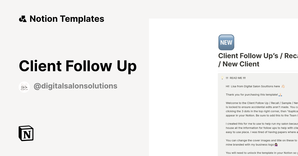 Client Follow Up Template by Digital Salon Solutions | Notion Marketplace