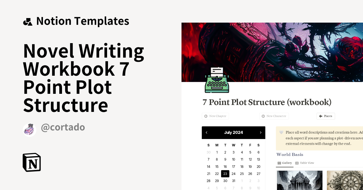 Novel Writing Workbook 7 Point Plot Structure Template by Cortado | Notion Marketplace