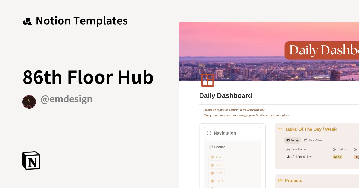 86th Floor Hub Template by EM Design | Notion Marketplace