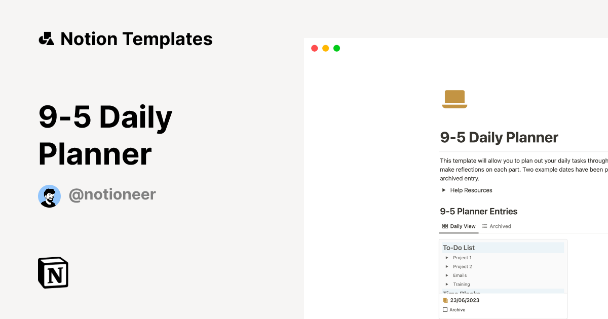 9-5 Daily Planner Template by Con The Notioneer | Notion Marketplace