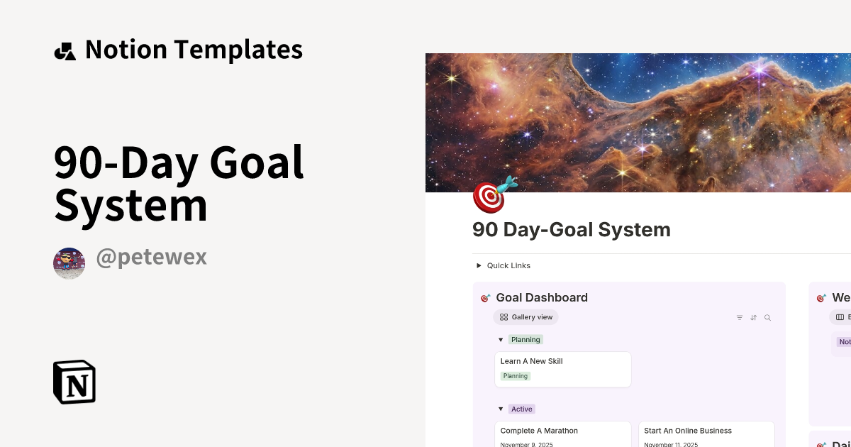 90-Day Goal System Template by Peter Wechsler | Notion Marketplace