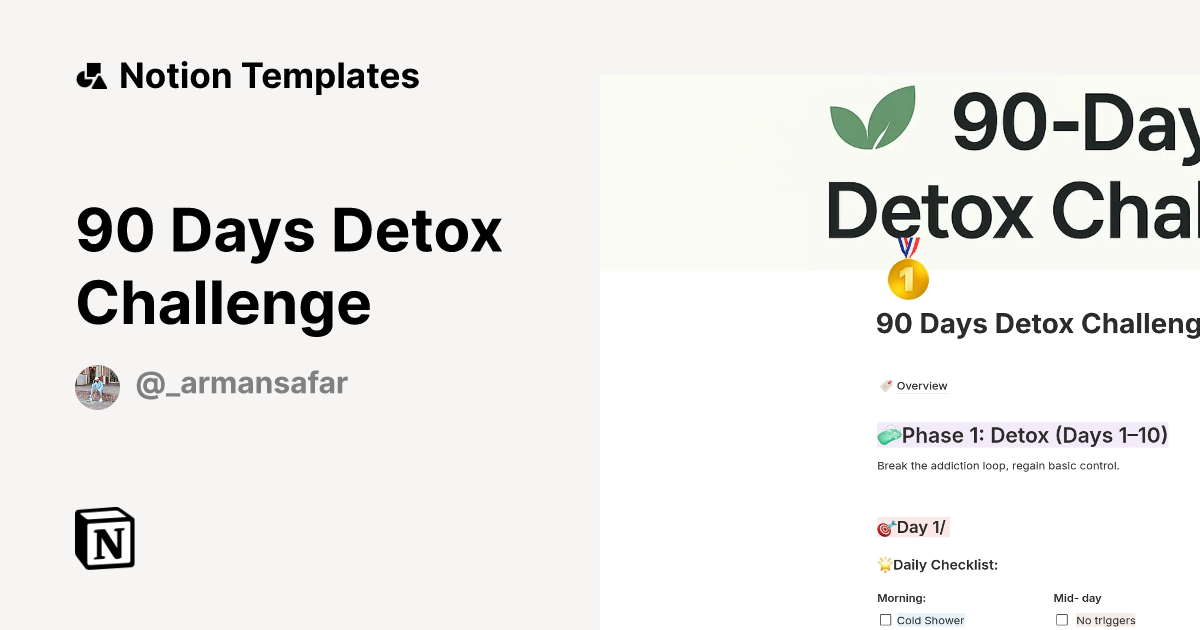 90 Days Detox Challenge Template | Notion Marketplace