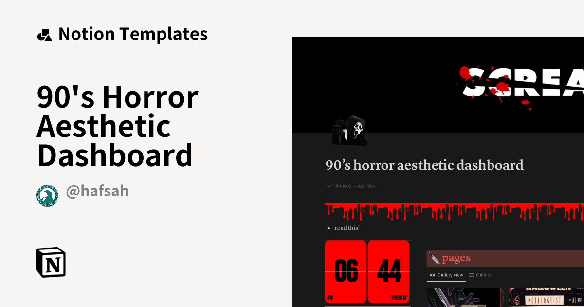 90's Horror Aesthetic Dashboard Template by Hafsah I | Notion Marketplace
