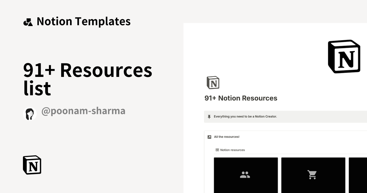 91+ Resources list Template by Poonam Sharma | Notion Marketplace