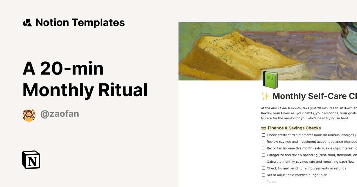 A 20-min Monthly Ritual Template by 早饭早饭 | Notion Marketplace