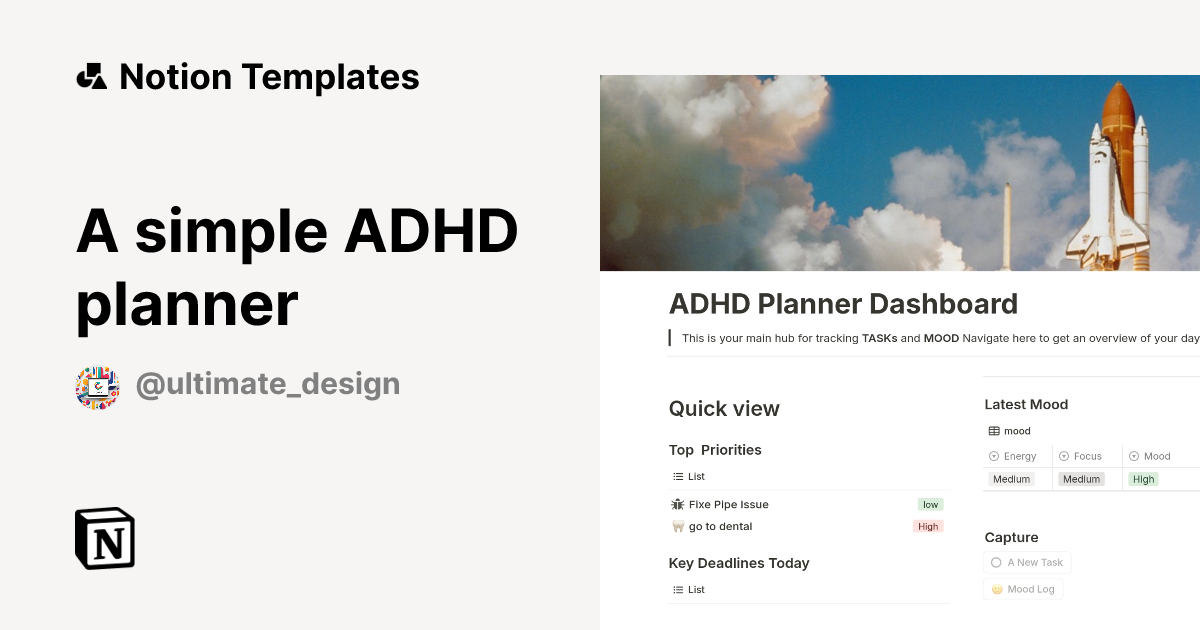 A simple ADHD planner Template by UltimateDesign | Notion Marketplace