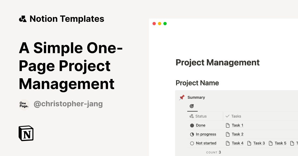 A Simple One-Page Project Management Template by Christopher Jang ... A Simple One-Page Project Management Template by Christopher Jang ...