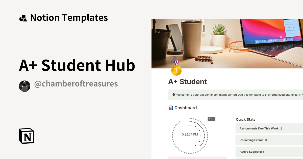 A+ Student Hub Template by Chamber of Treasures | Notion Marketplace