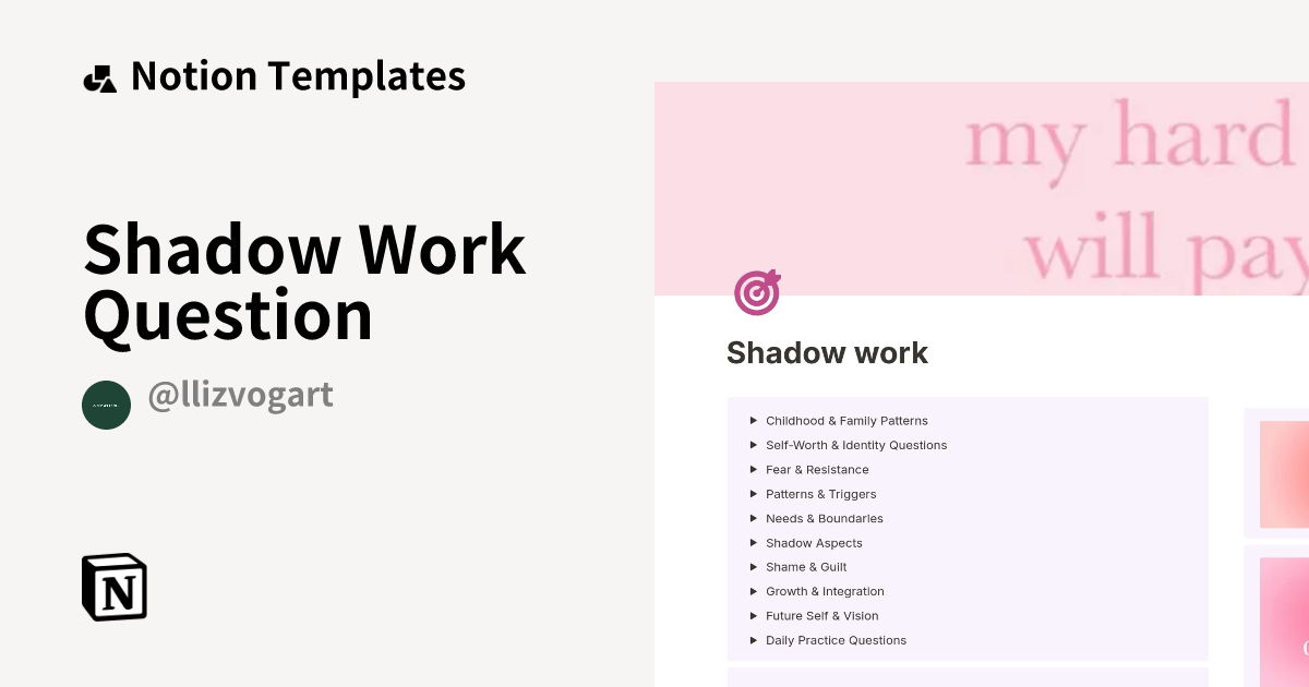 Shadow Work Question Template by Liz Vogart | Notion Marketplace