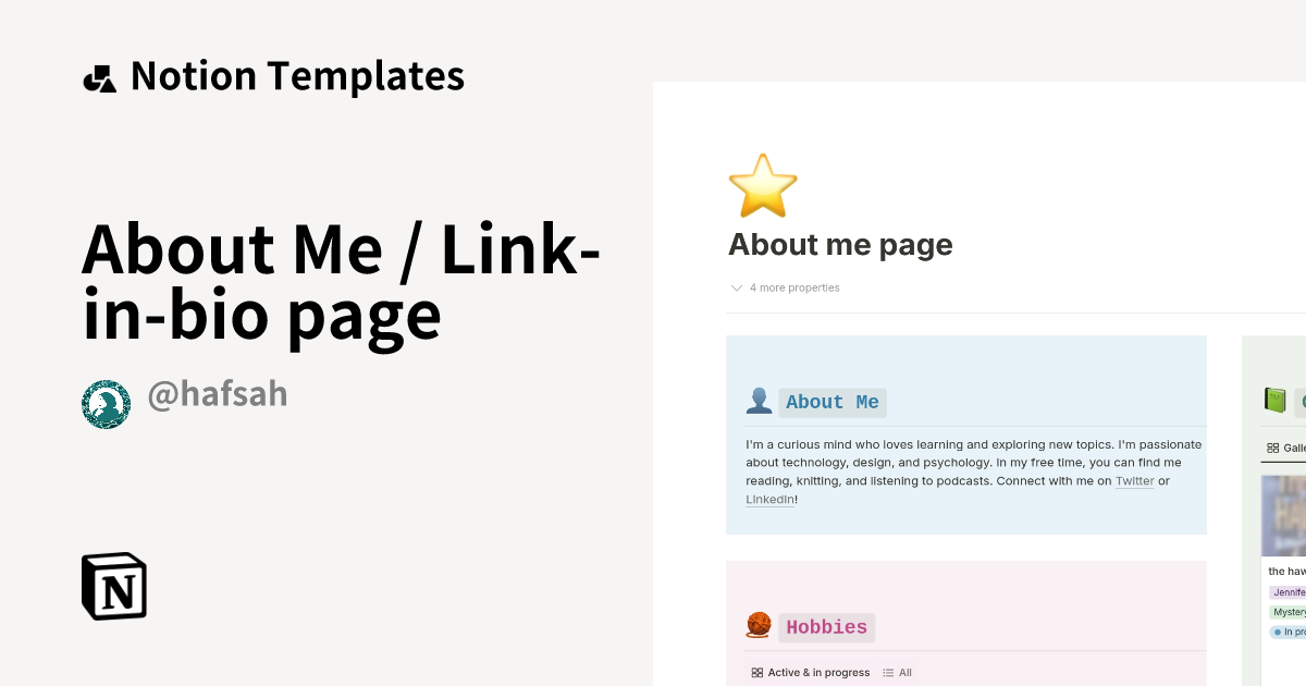 About Me / Link-in-bio page Template by Hafsah I | Notion Marketplace