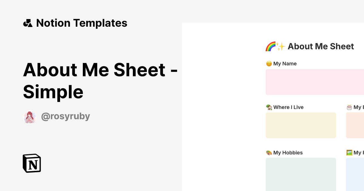 About Me Sheet -Simple Template by Rosy Ruby🌹 | Notion Marketplace