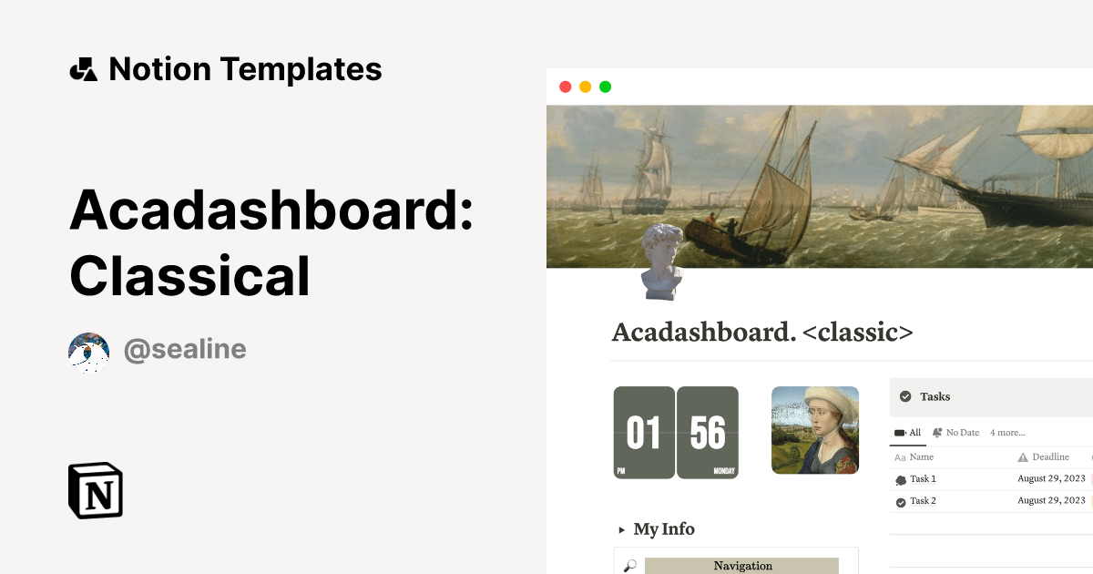 Acadashboard: Classical Template | Notion Marketplace
