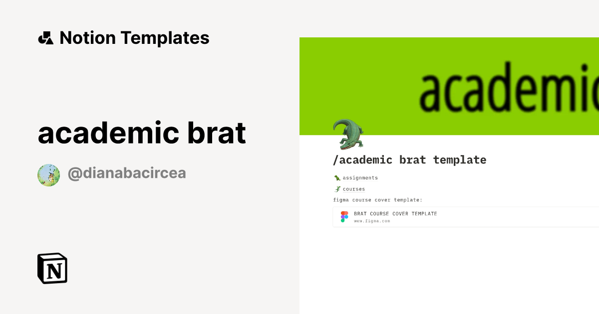 academic brat Template by Diana Băcîrcea | Notion Marketplace