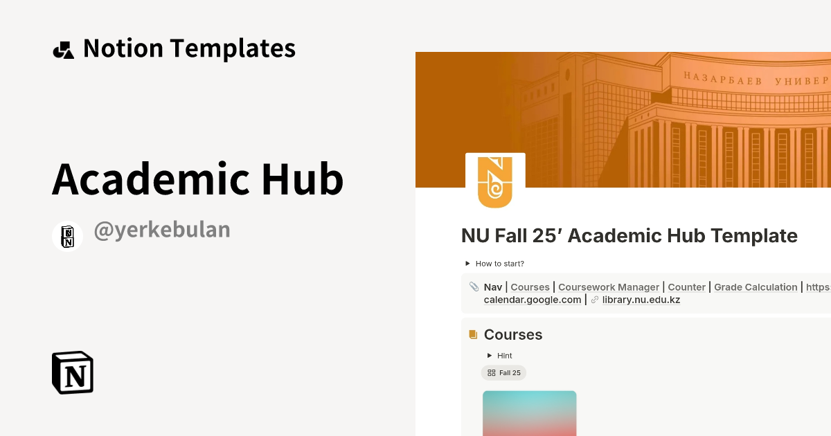 Academic Hub Template by Yerkebulan Temirkhan | Notion Marketplace
