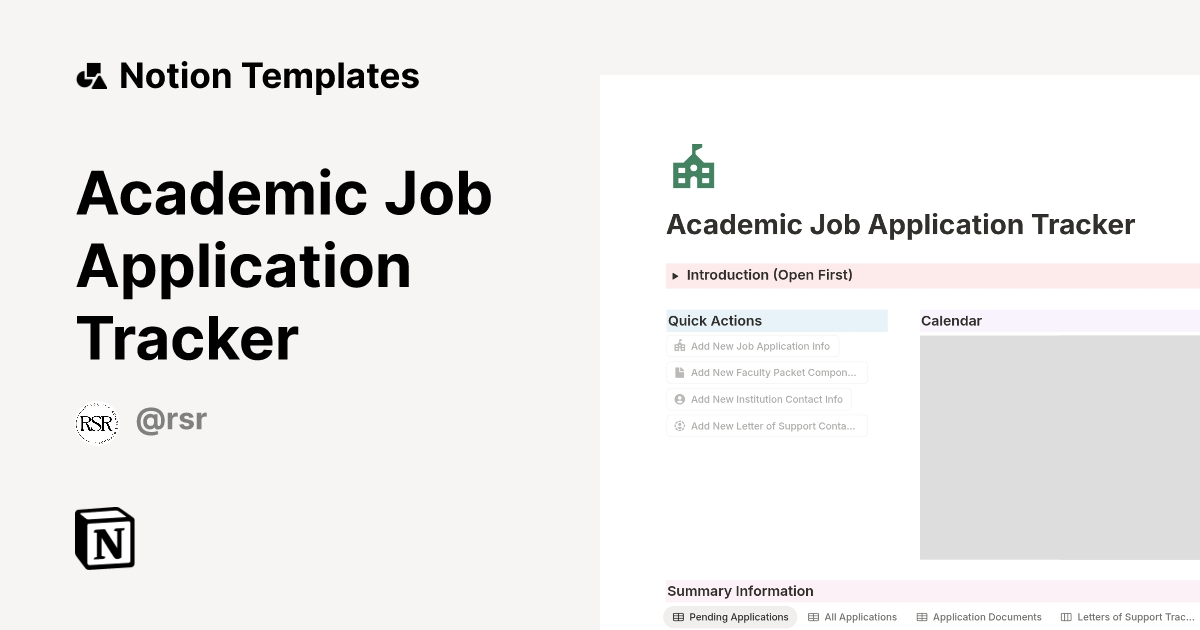 Academic Job Application Tracker Template by Revolting Science ...