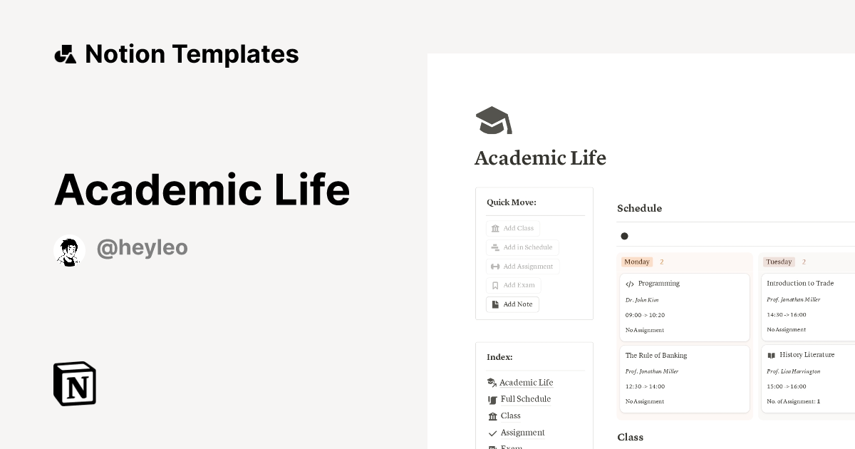 Academic Life Template by Leo | Notion Marketplace