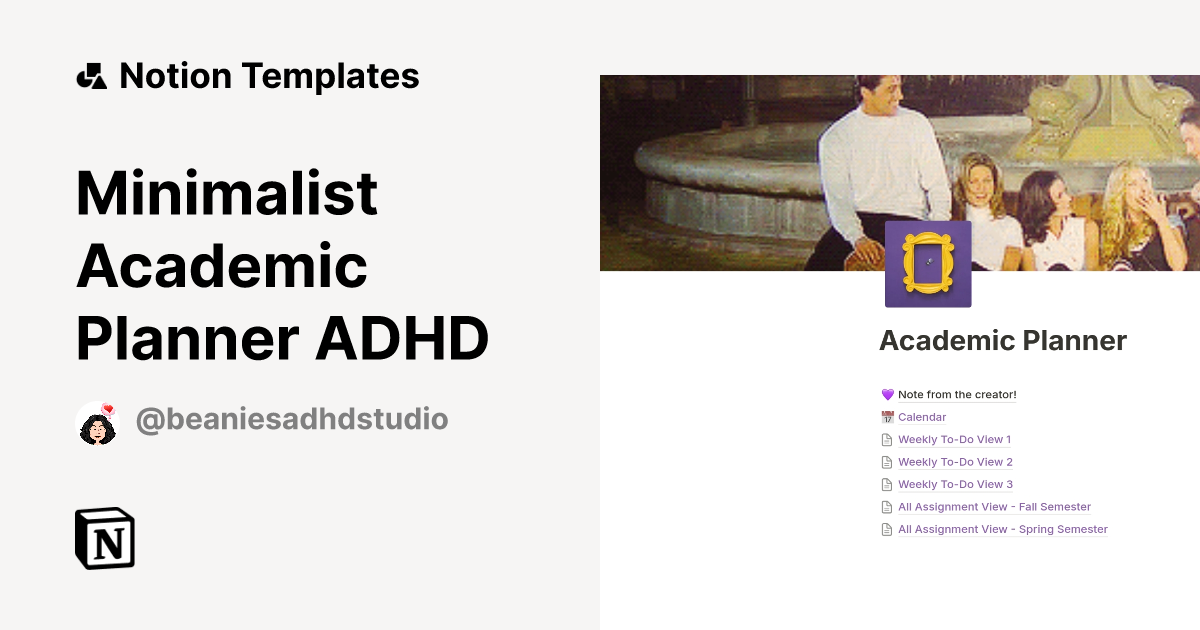Minimalist Academic Planner ADHD Template | Notion Marketplace