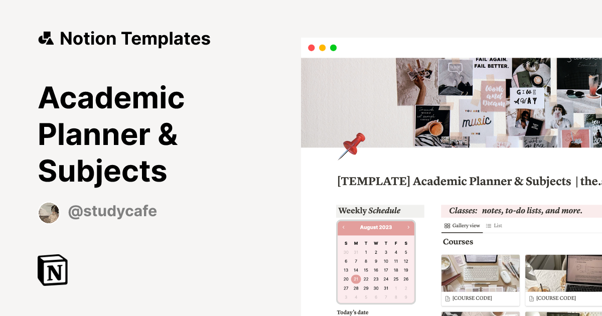 Academic Planner & Subjects Template by Study Cafe | Notion Marketplace