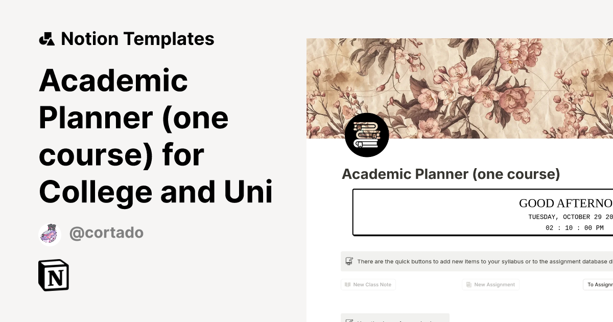 Academic Planner (one course) for College and Uni Template by Cortado ...