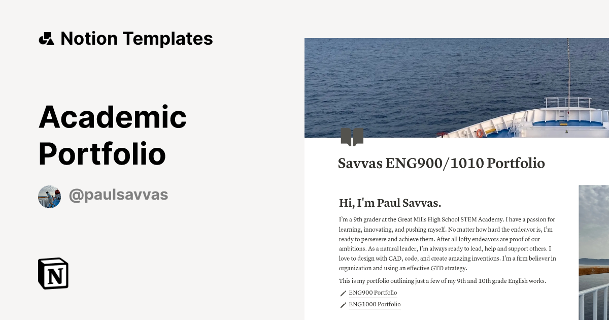 Academic Portfolio Template by Paul Savvas | Notion Marketplace