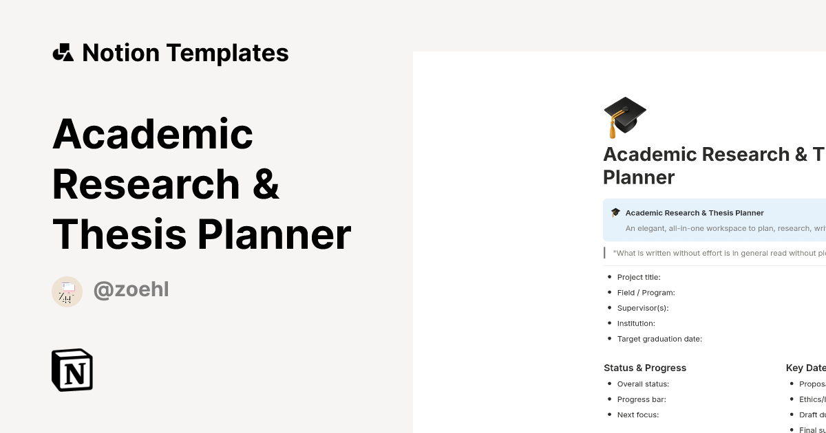 Academic Research & Thesis Planner Template | Notion Marketplace