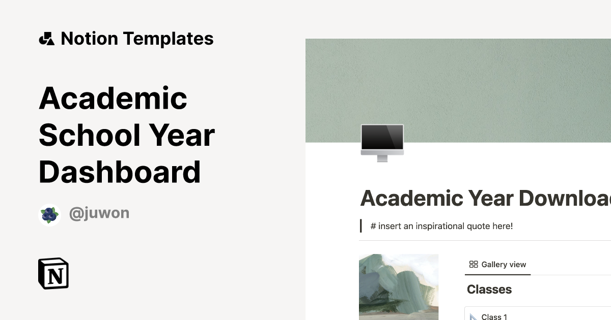 Academic School Year Dashboard Template by Juwon | Notion Marketplace