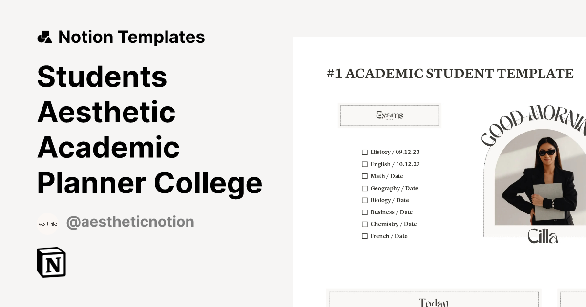 Students Aesthetic Academic Planner College Template | Notion Marketplace