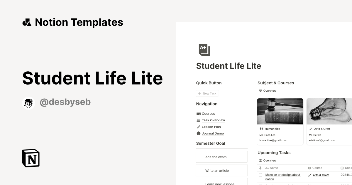 Student Life Lite Template by desbyseb | Notion Marketplace